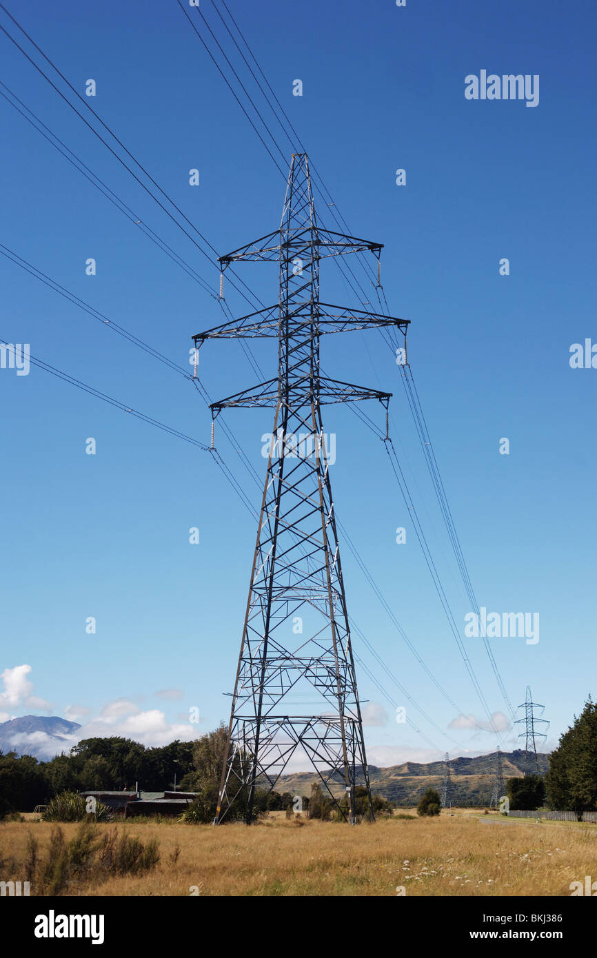 Electircity pylons in New Zealand Stock Photo - Alamy
