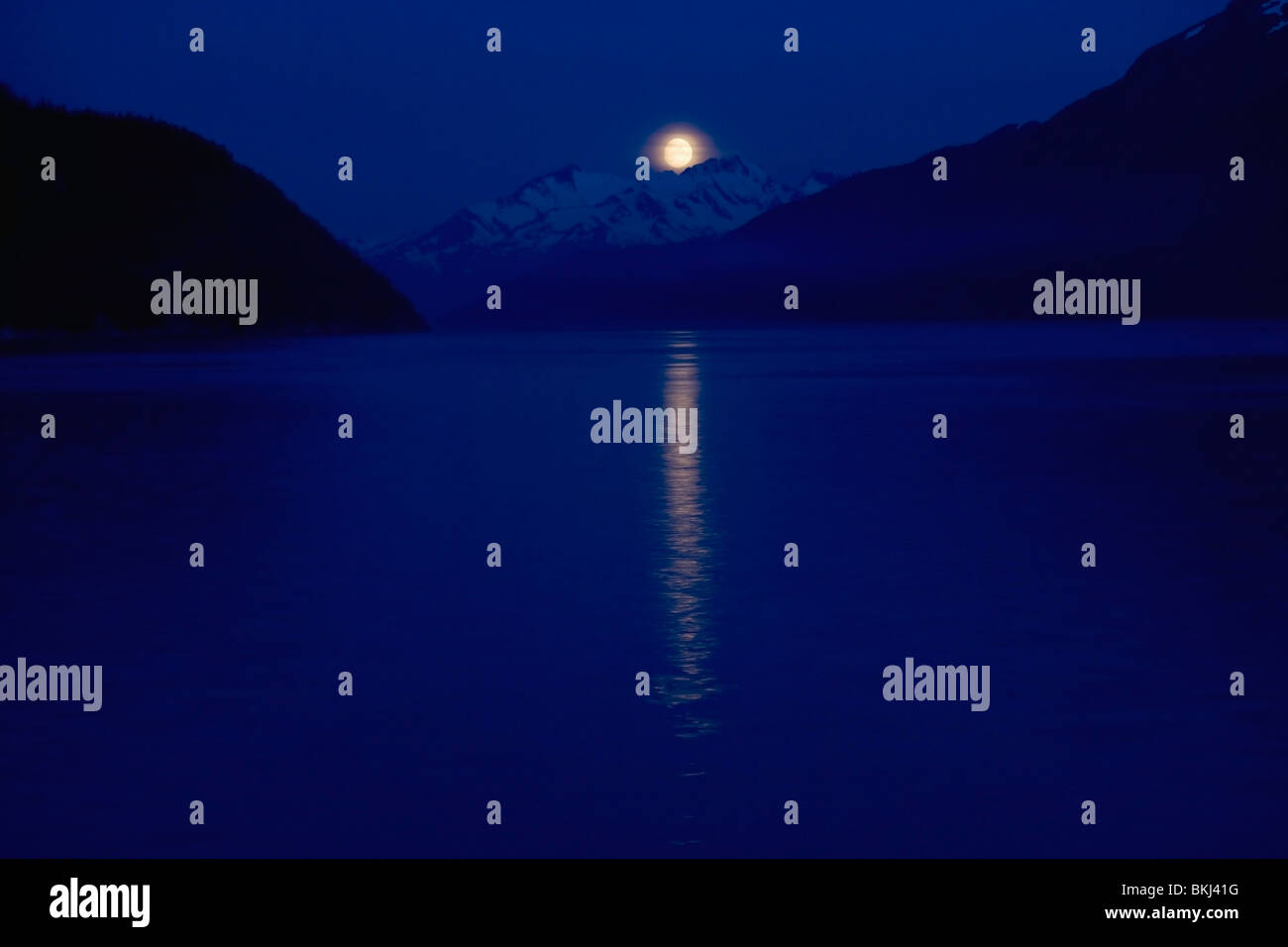 Taiya Inlet, Skagway, Alaska, United States Of America; Moon Over The ...