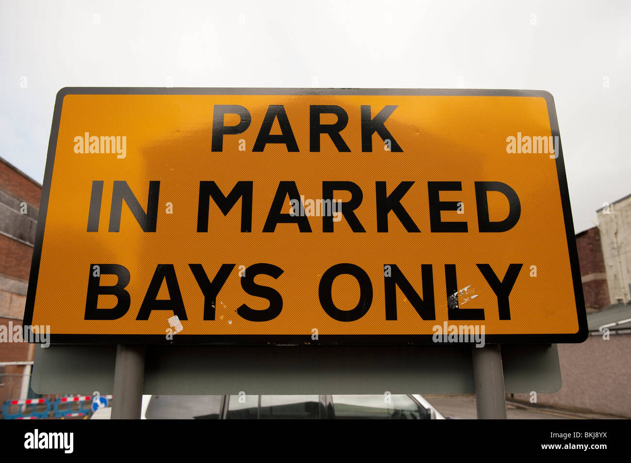 Park in Marked Bays Only sign Stock Photo - Alamy