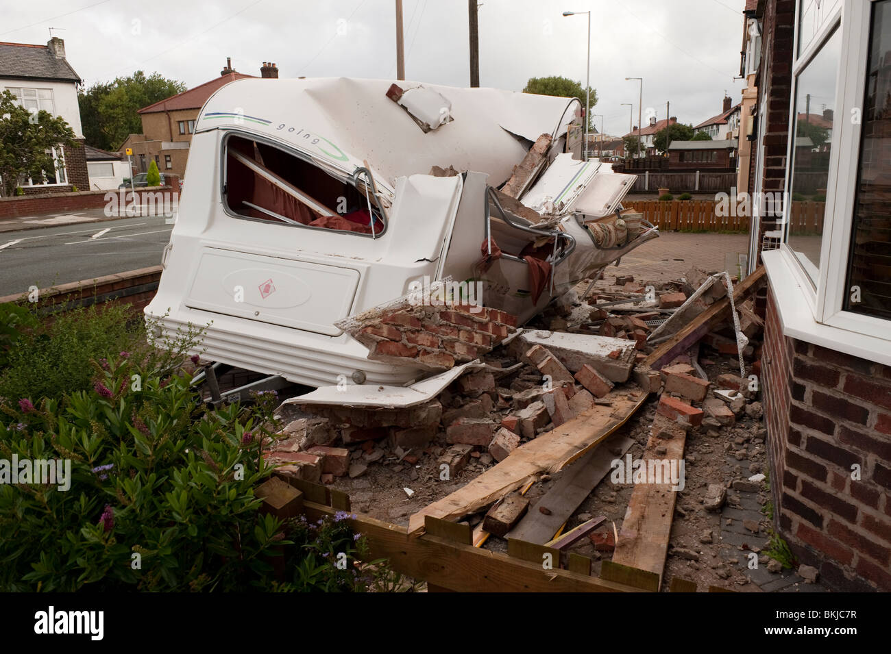 Touring Caravan crushed by falling bricks and masonry from house ...