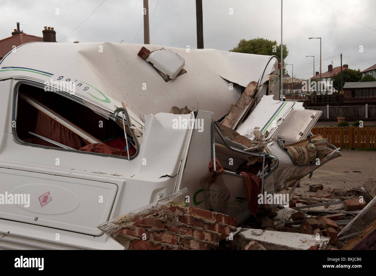 Touring Caravan crushed by falling bricks and masonry from house ...