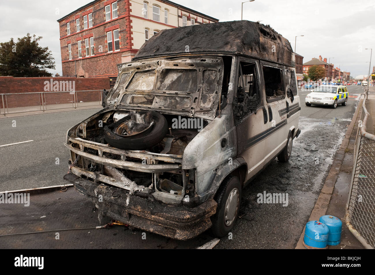 Motorhome burnt out after engine compartment fire Stock Photo - Alamy