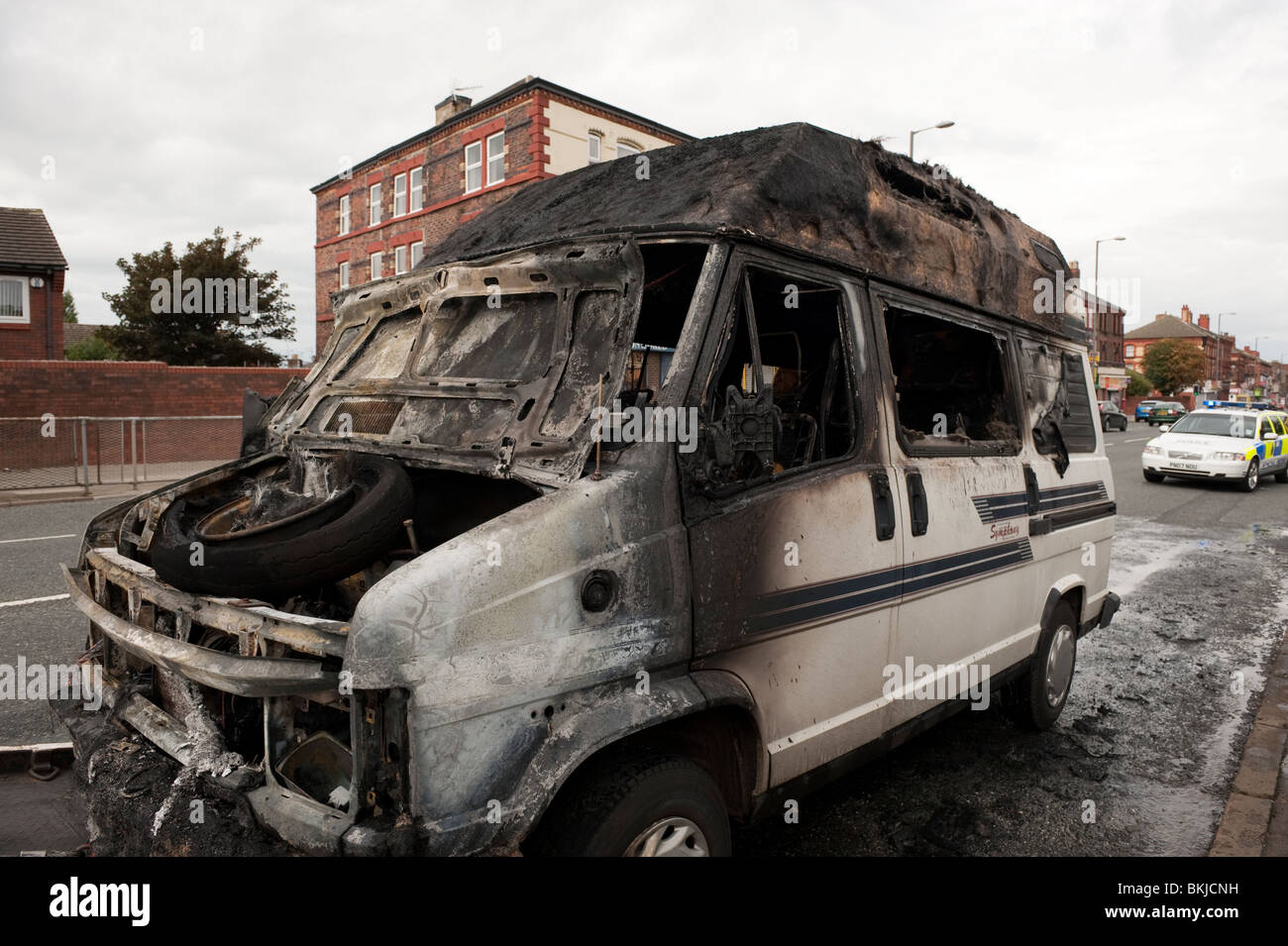 Motorhome burnt out after engine compartment fire Stock Photo - Alamy