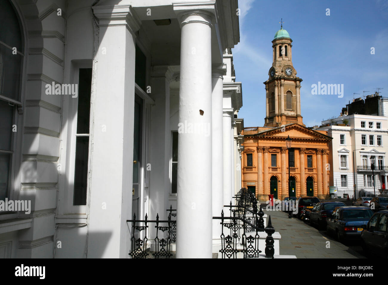 Looking down Stanley Gardens to St Peter's Church on Kensington Park ...
