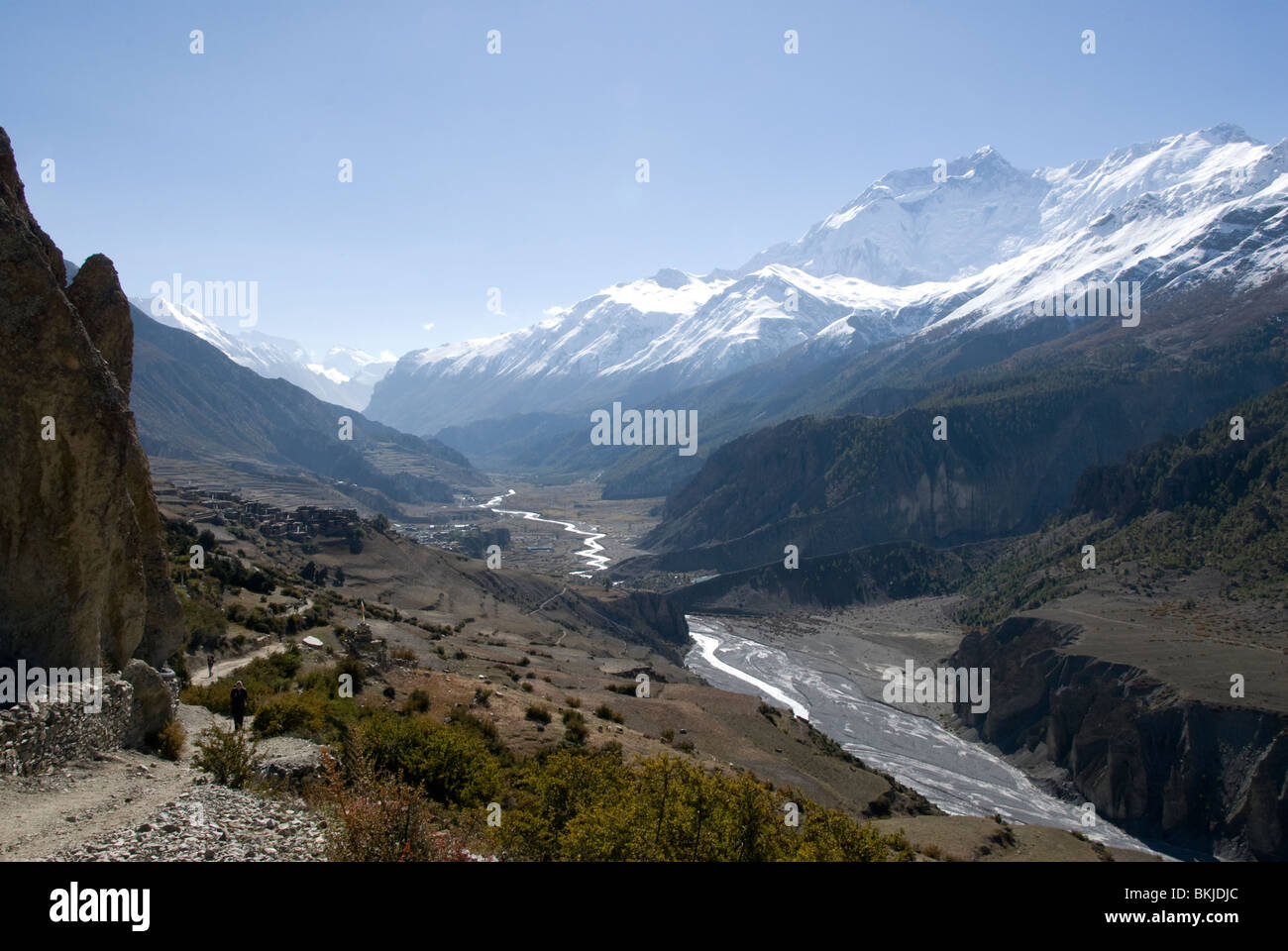 Manang village and valley with Annapurna 2 on right, Manang, Annapurna ...