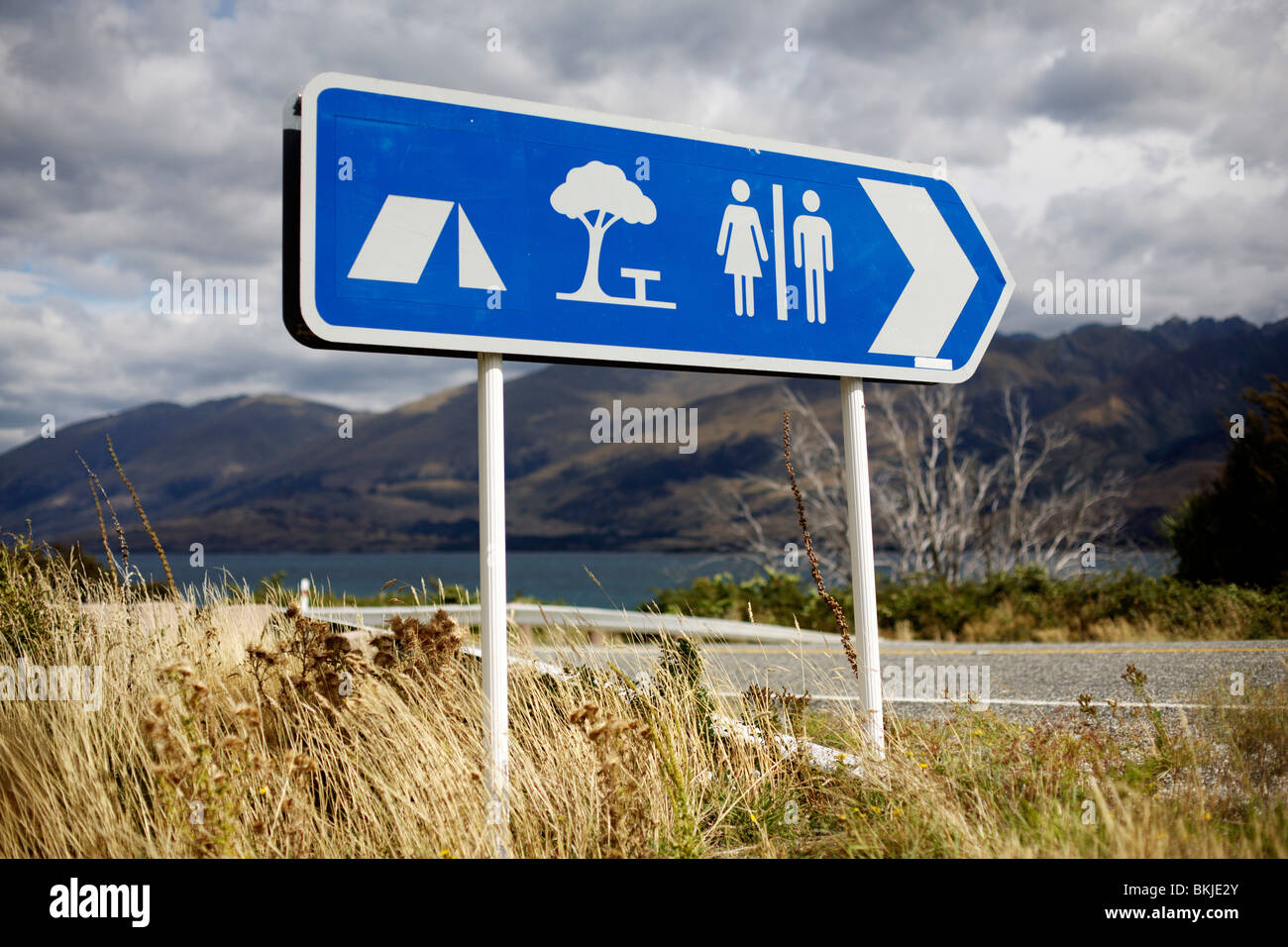 A road sign for a campsite and picnic area in New Zealand Stock Photo ...