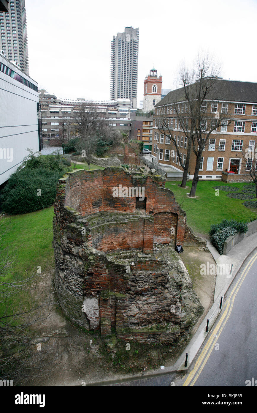 Looking down on one of the bastions of the old London Wall, Barbican ...