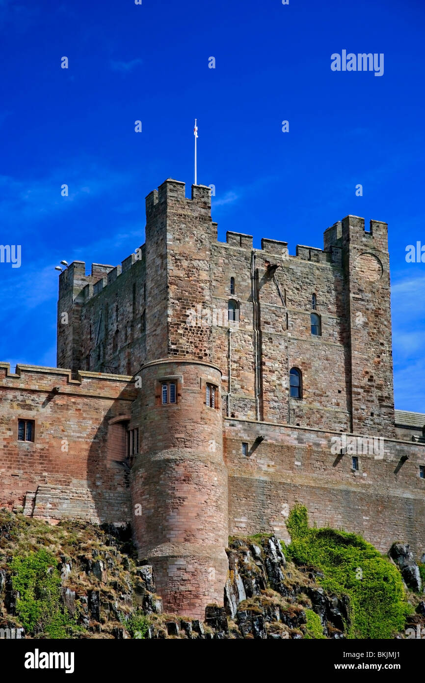 Summer view Bamburgh Castle Bamburgh village North Northumbrian Coast ...