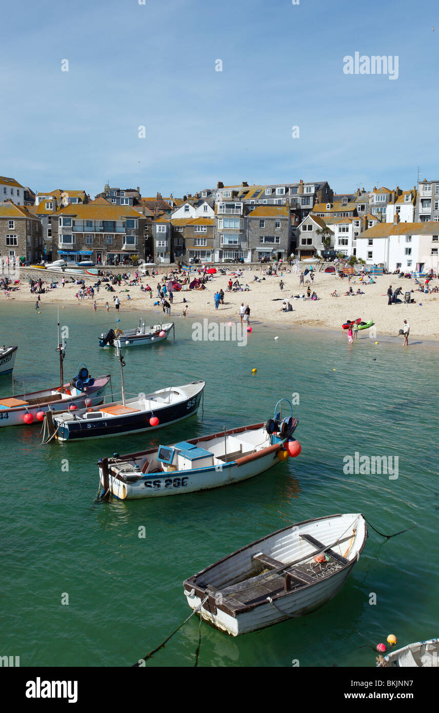 St. Ives harbour beach boats, Cornwall UK Stock Photo - Alamy