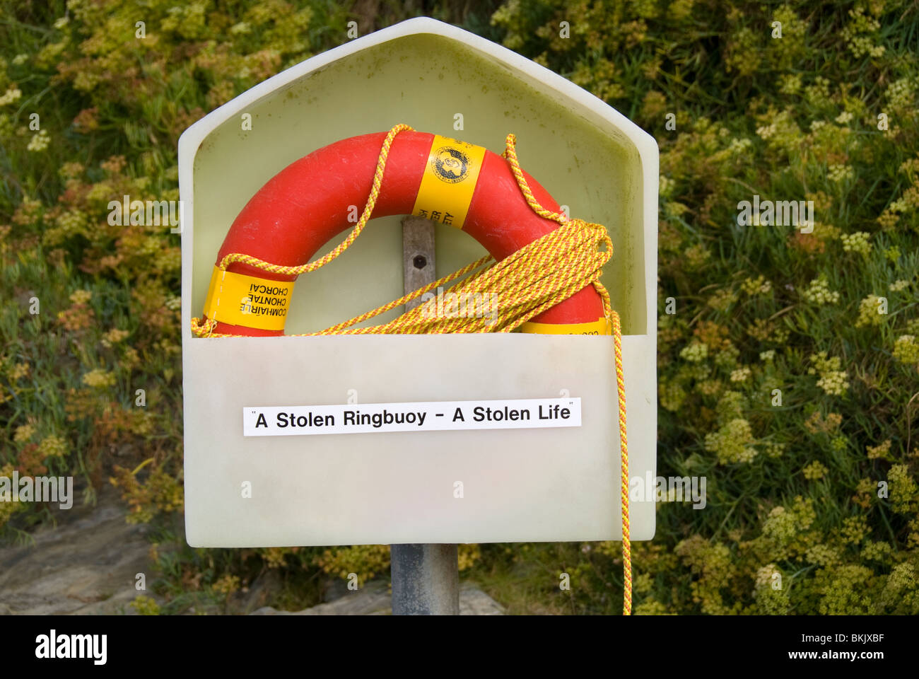 Lifebuoy at Inchydoney beach, near Clonakilty, County Cork, Ireland ...