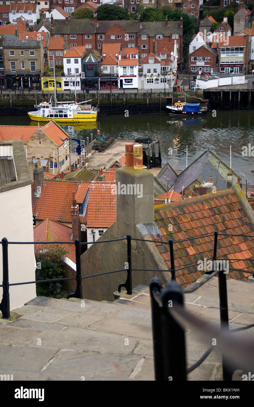Whitby North Yorkshire UK Harbour Harbor Steps Houses Roofs Stock Photo ...