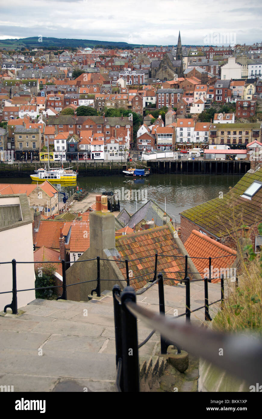 Whitby North Yorkshire UK Harbour Harbor Steps Houses Roofs Stock Photo ...