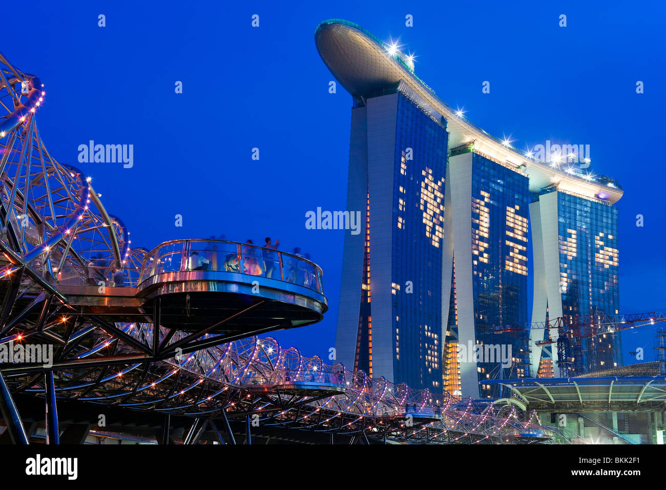 Singapore, Marina Bay, Helix Bridge and Marina Bay Sands Stock Photo ...