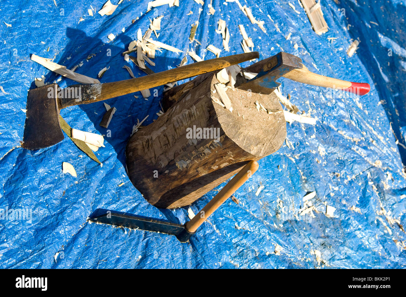 Range of axes and froes used by greenwood workers Stock Photo - Alamy