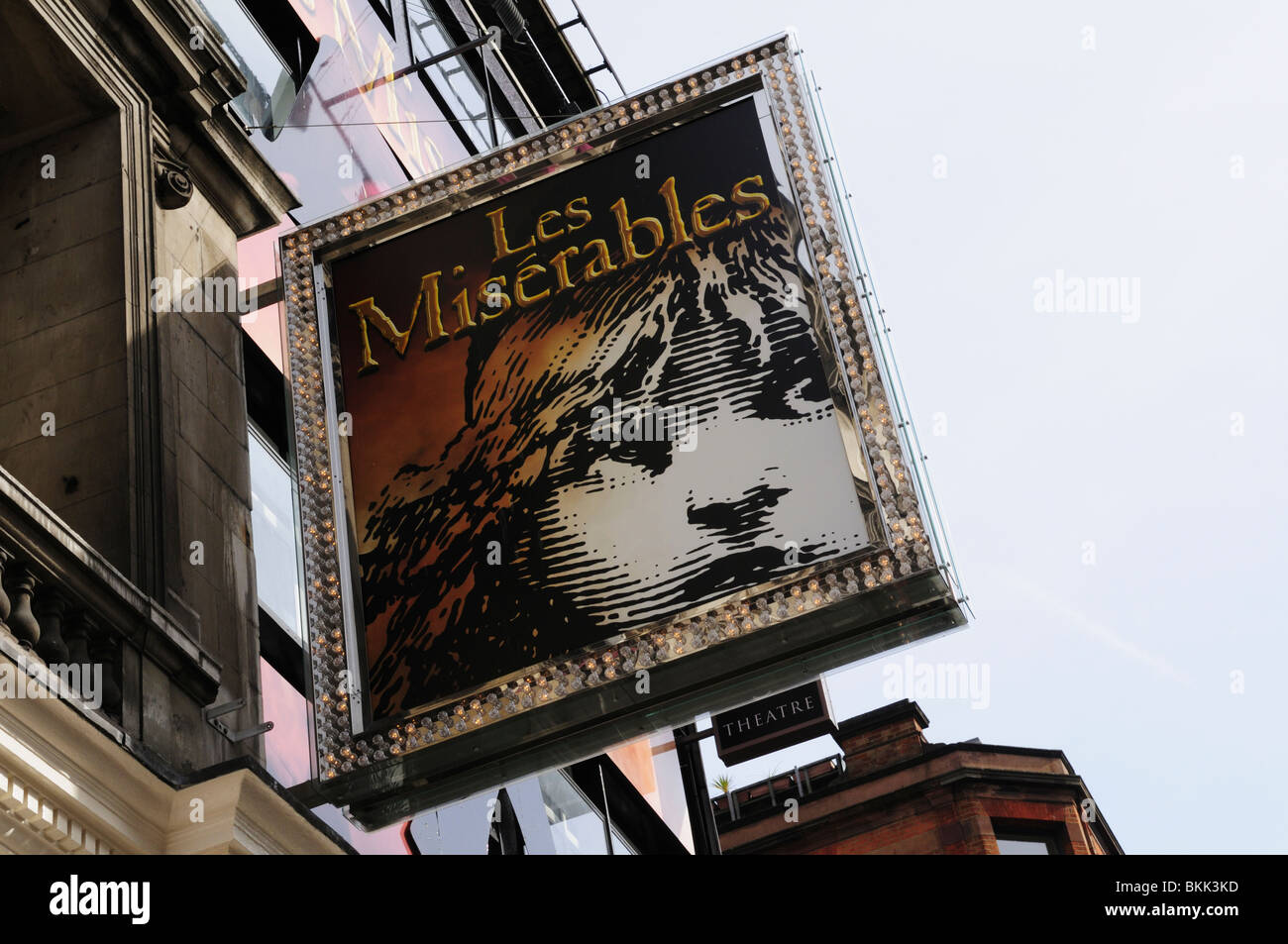 Les Miserables sign at the Queens Theatre, Haymarket, London, England ...
