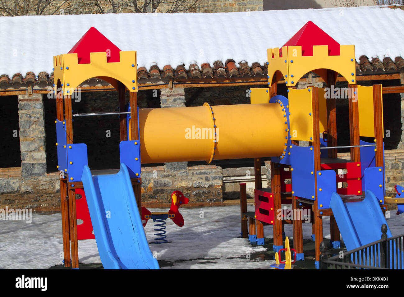 children colorful playground park winter snow floor Stock Photo - Alamy