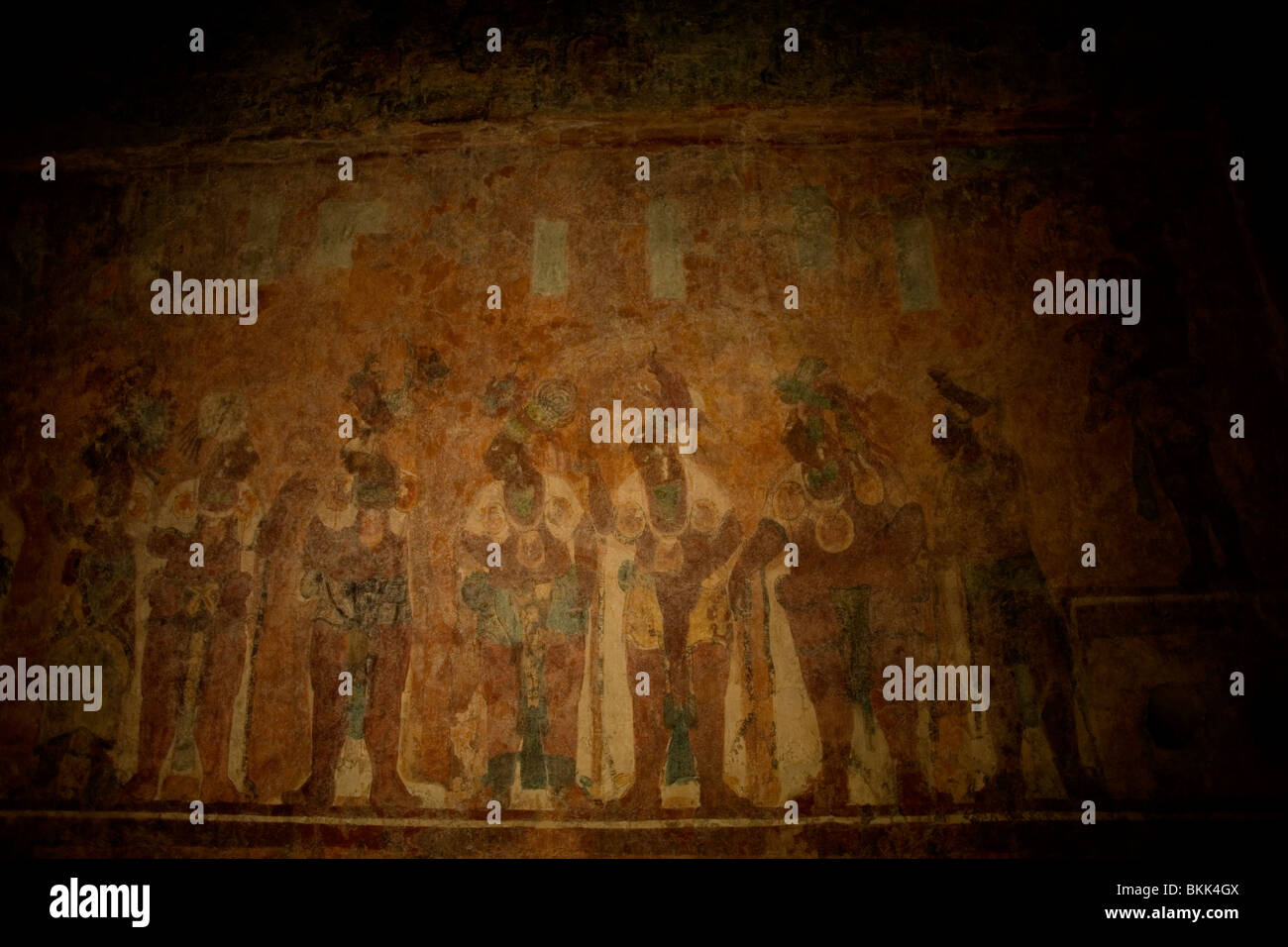 One painted wall of the Temple of the Murals in the Mayan city of ...