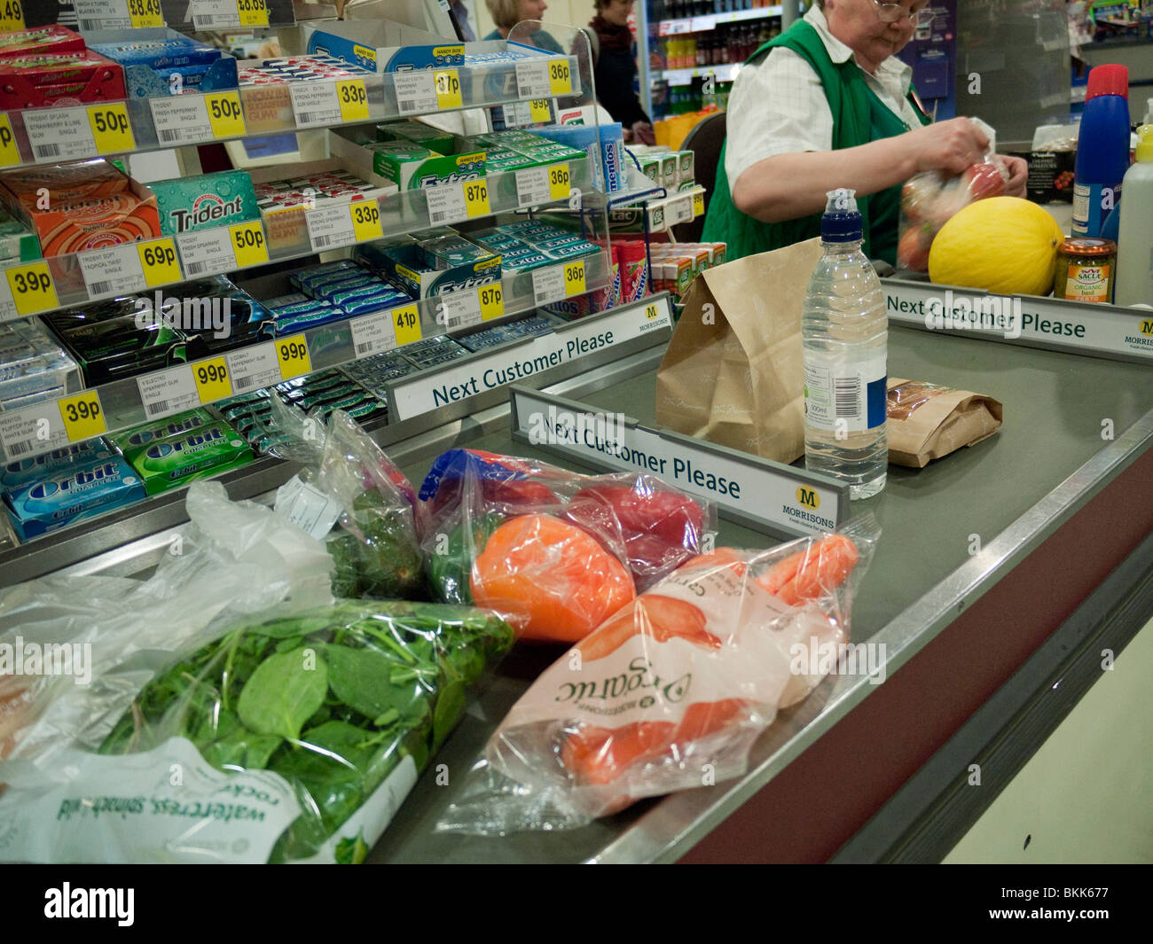 Checkout counter at Morrisons supermarket Stock Photo - Alamy