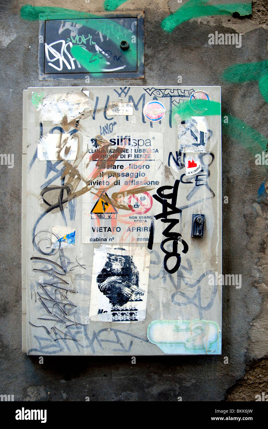 Electrical mains box tagged with graffiti in Florence streets, Italy ...