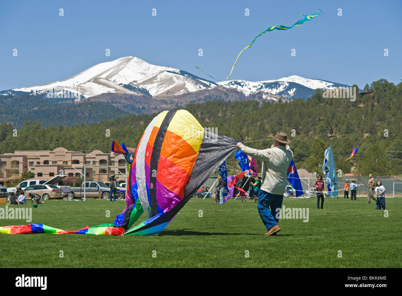 Colorful kites fill the blue skies, at the Ruidoso Kite Festival in ...