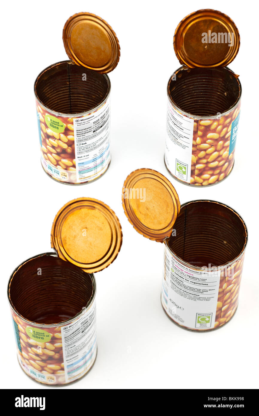 Four empty baked bean cans Stock Photo - Alamy