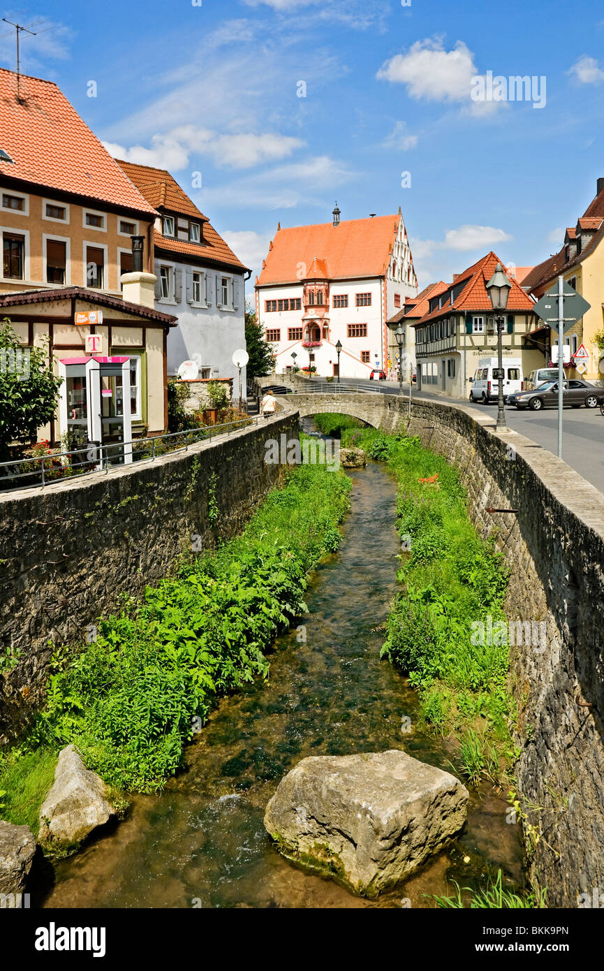Dettelbach with the Dettel stream flowing through the centre and ...