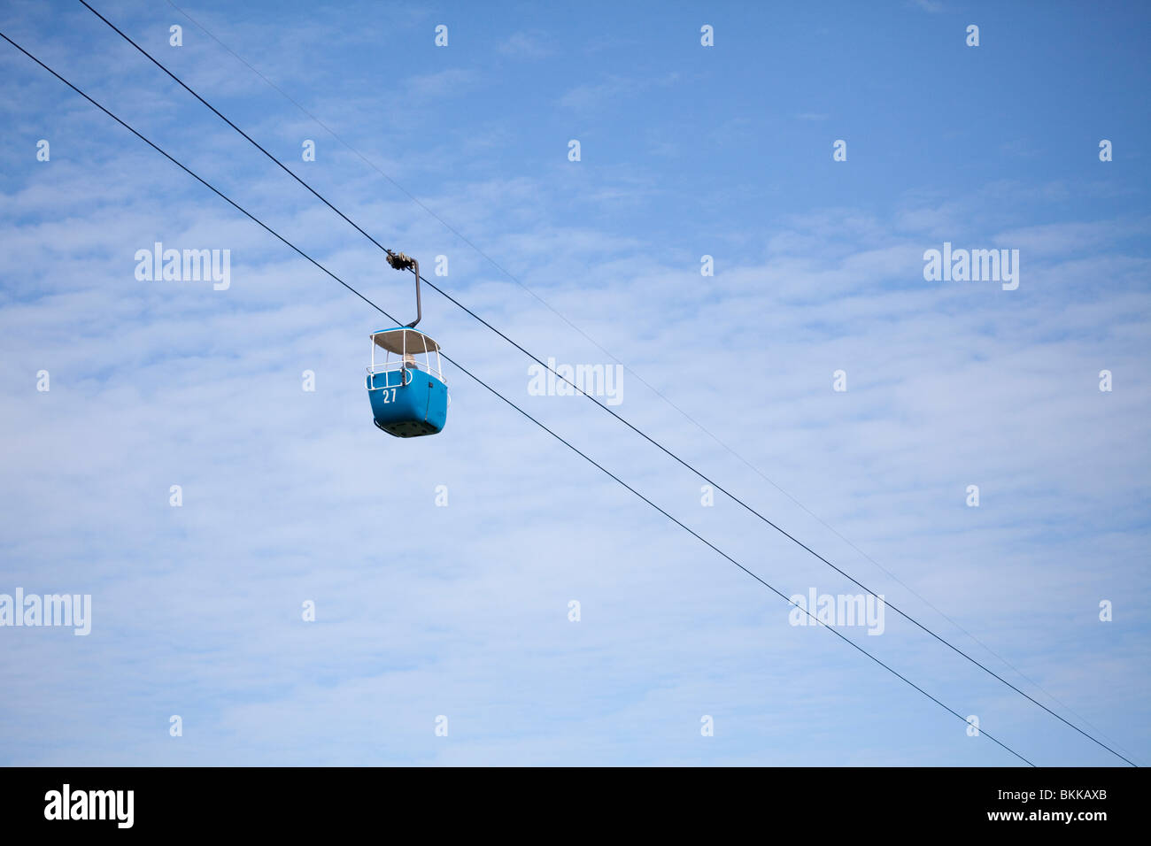Great Orme aerial cable cars carrying visitors from the town of ...