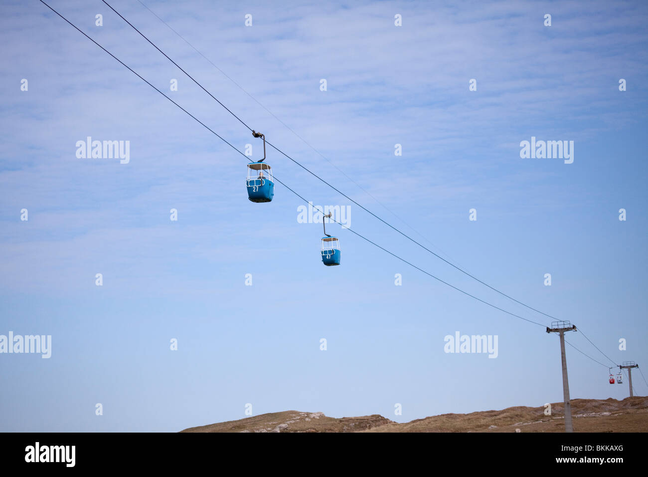 Great Orme aerial cable cars carrying visitors from the town of ...