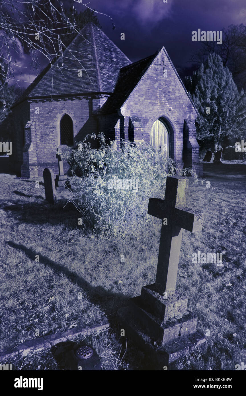 graveyard and small church building Stock Photo - Alamy