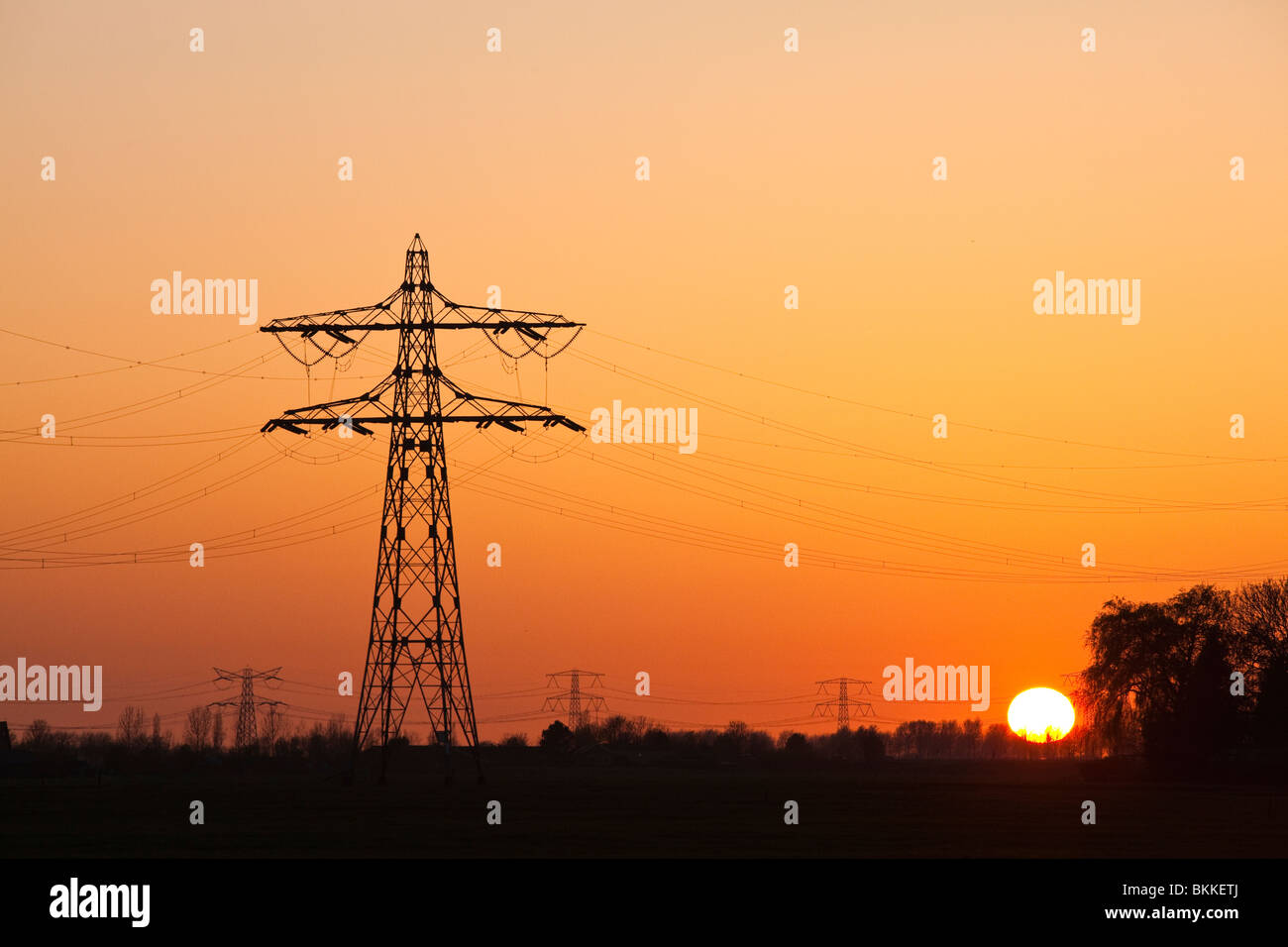 Orange red sunset in The Netherlands near Rotterdam due to volcanic ash ...