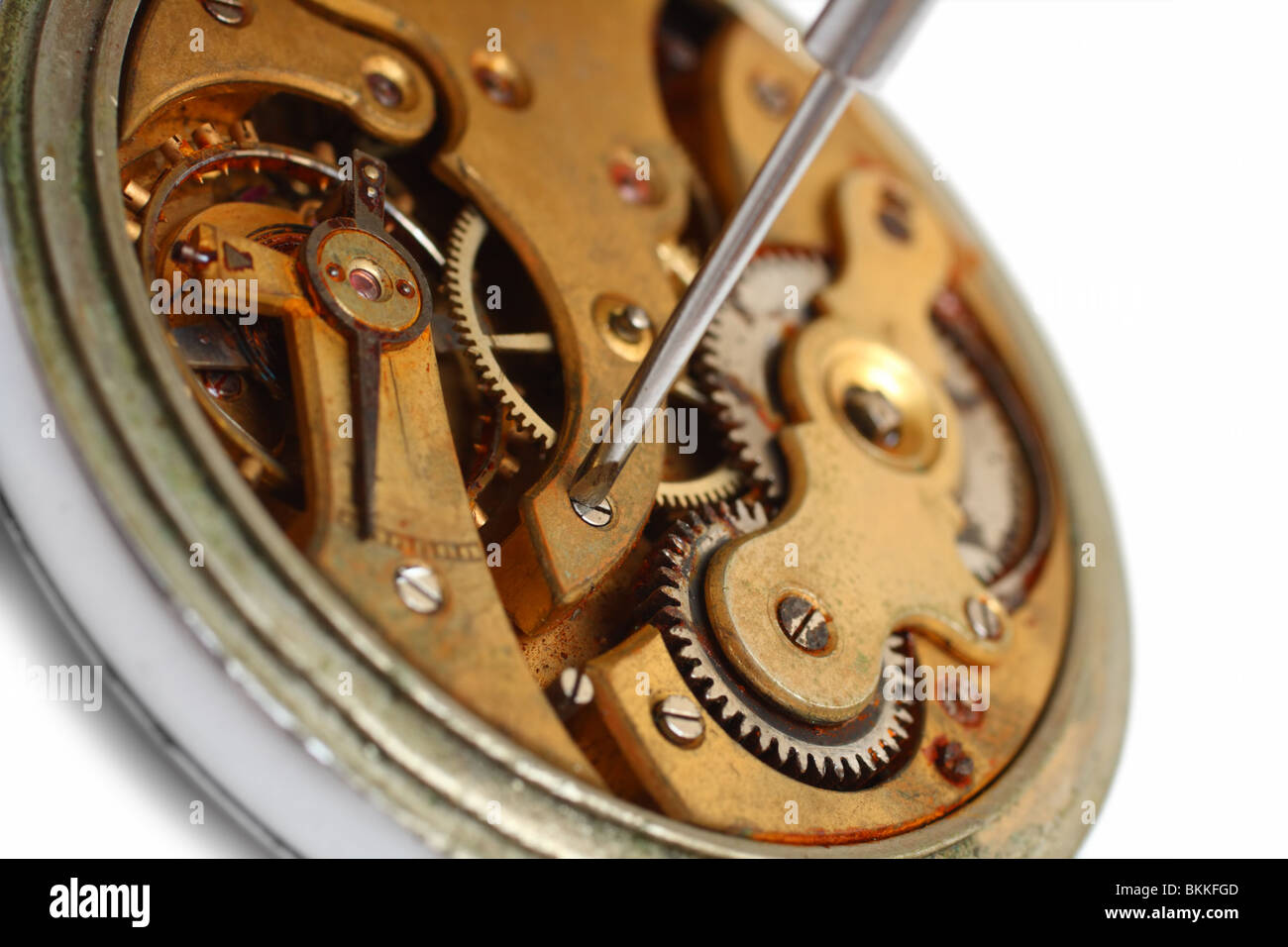 old watch repair close-up on white background Stock Photo - Alamy