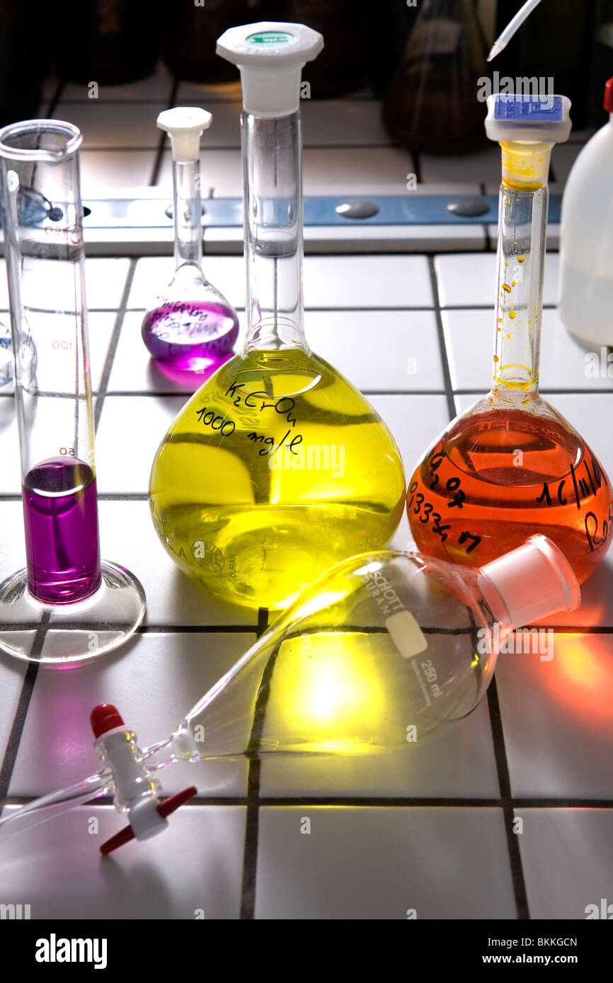 variety of chemicals in lab Stock Photo - Alamy