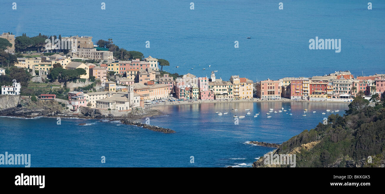 aerial view of Sestri Levante with its characteristic peninsula Stock ...