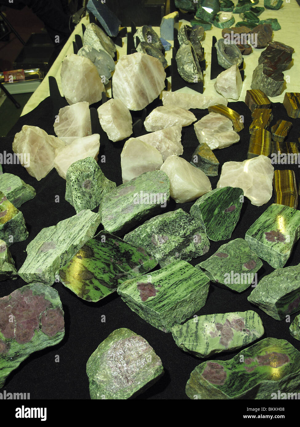 Collection of raw semi-precious stones. Anyolite or Mineral zoisite or ...