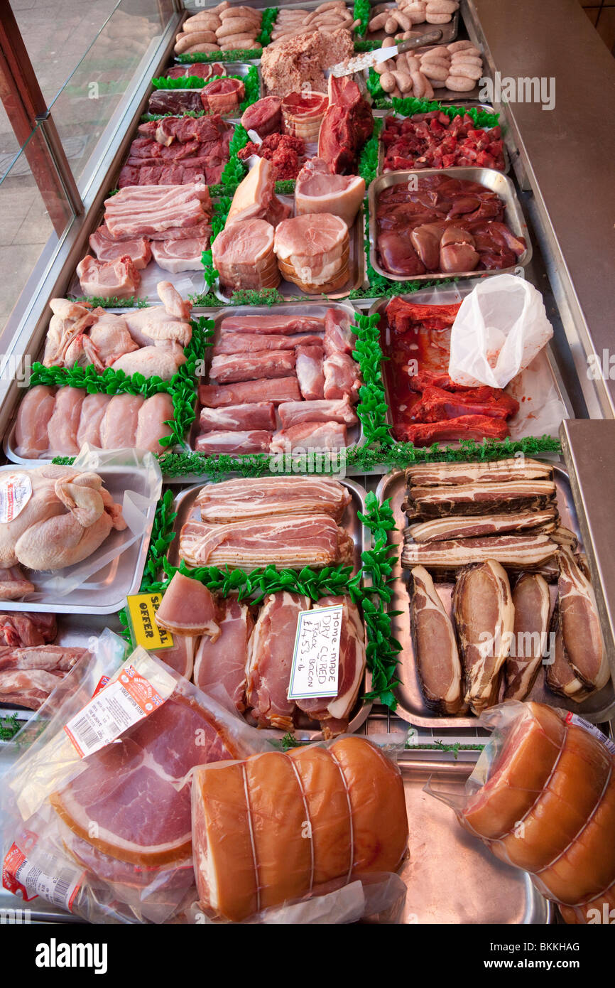 meat display in a butchers shop Stock Photo - Alamy