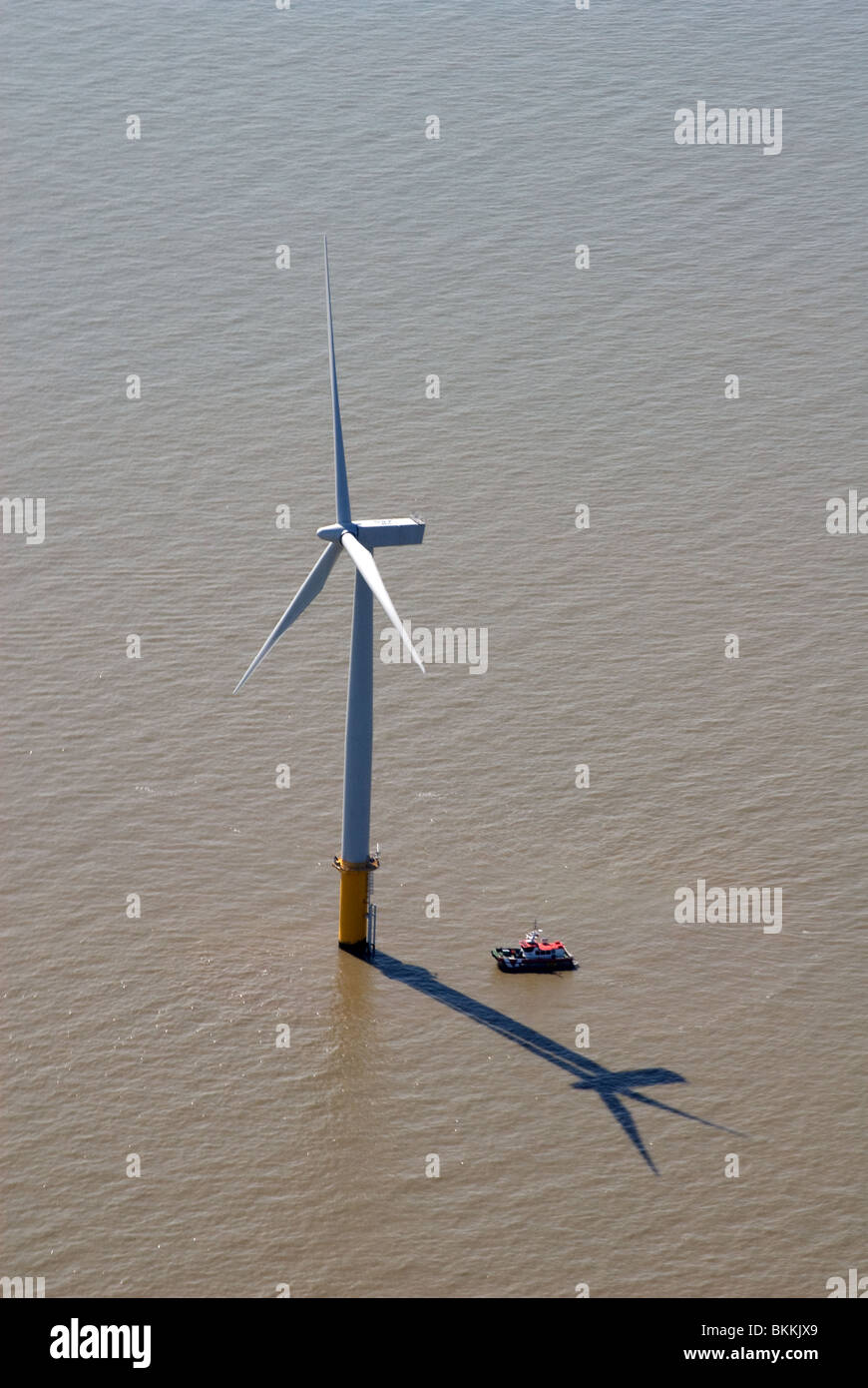 Offshore windfarm turbines at Gunfleet Sands off Clacton, Essex UK in ...