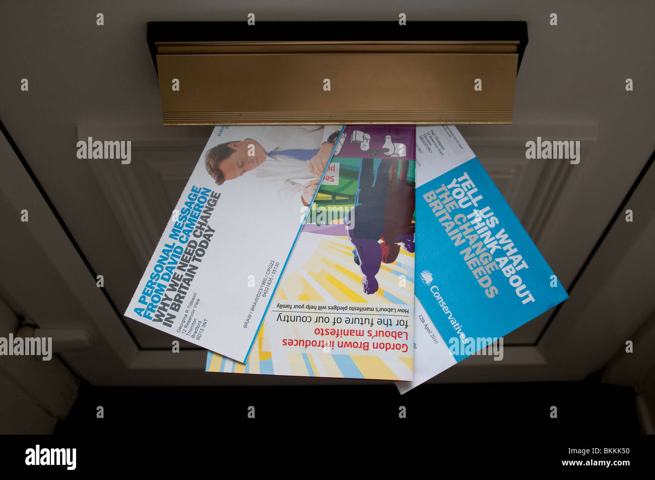 General Election 2010, Labour and Conservative Party leaflets in a ...