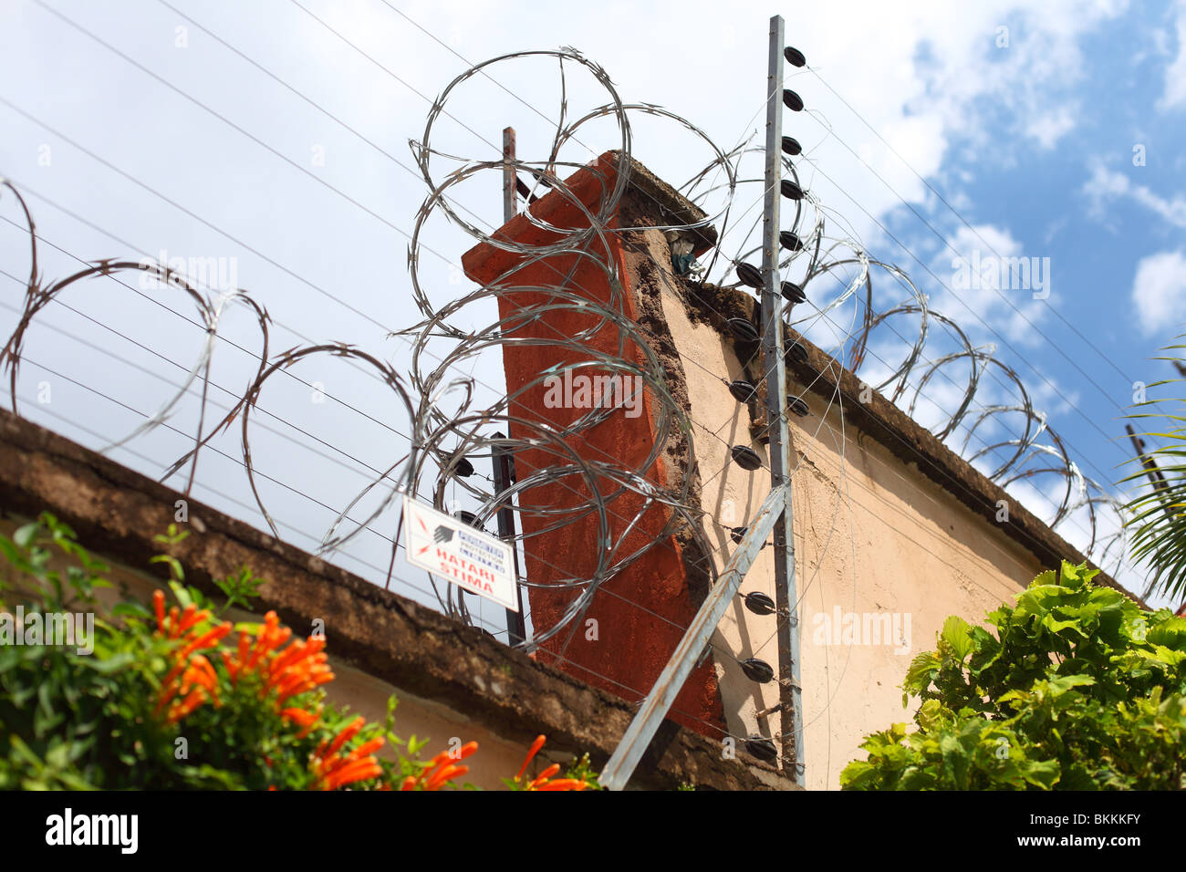 Nairobi, Kenya. Security safety fence to protect inhabitants of a ...
