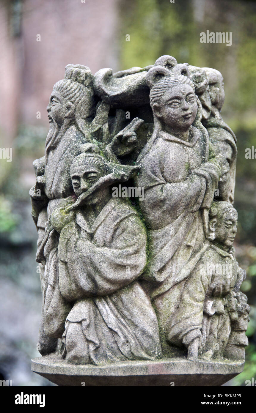 Stone statue King's Temple Fengdu or Ghost City beside Yangtze River ...