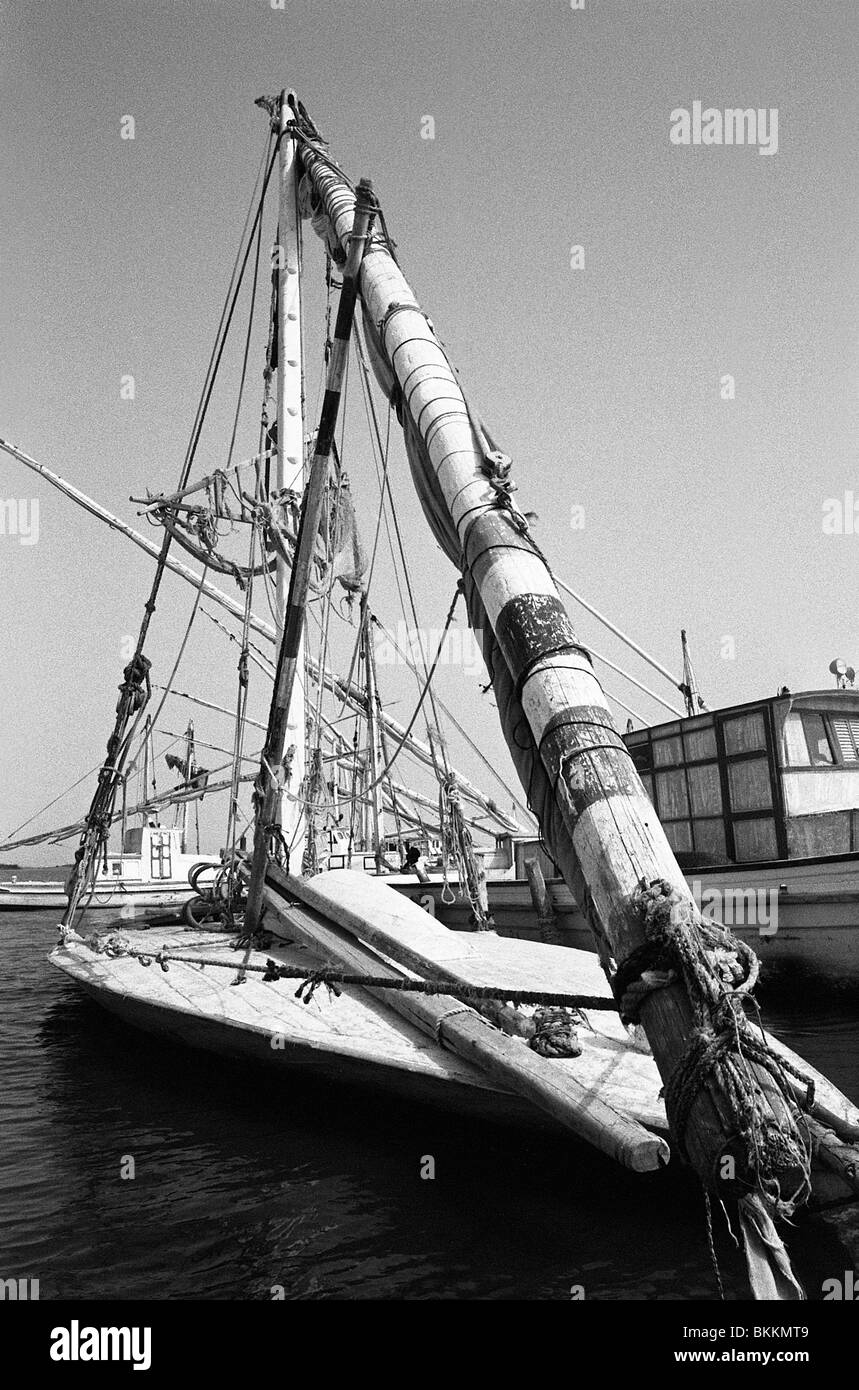 A Lateen-rigged boat moored on Lake Manzalah in the Nile Delta of Egypt ...