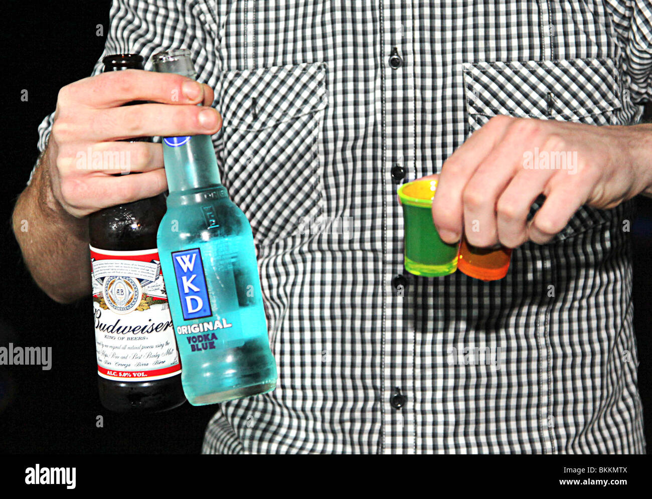 Man carrying bud, budweiser, wkd, original, drink, shots back from the ...