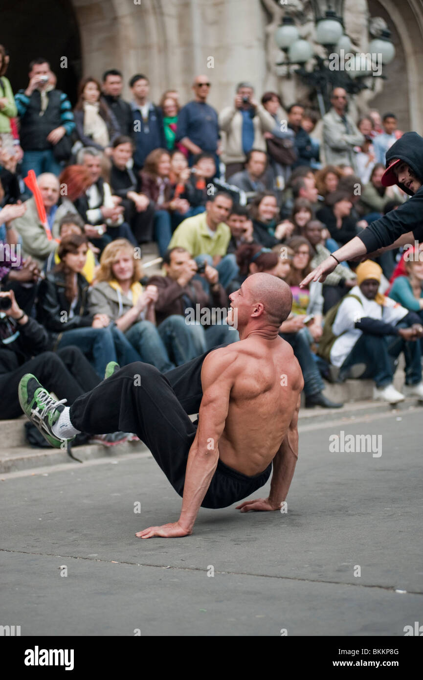 Crowd Watching Break Dancer Street performers, Paris France Stock Photo ...