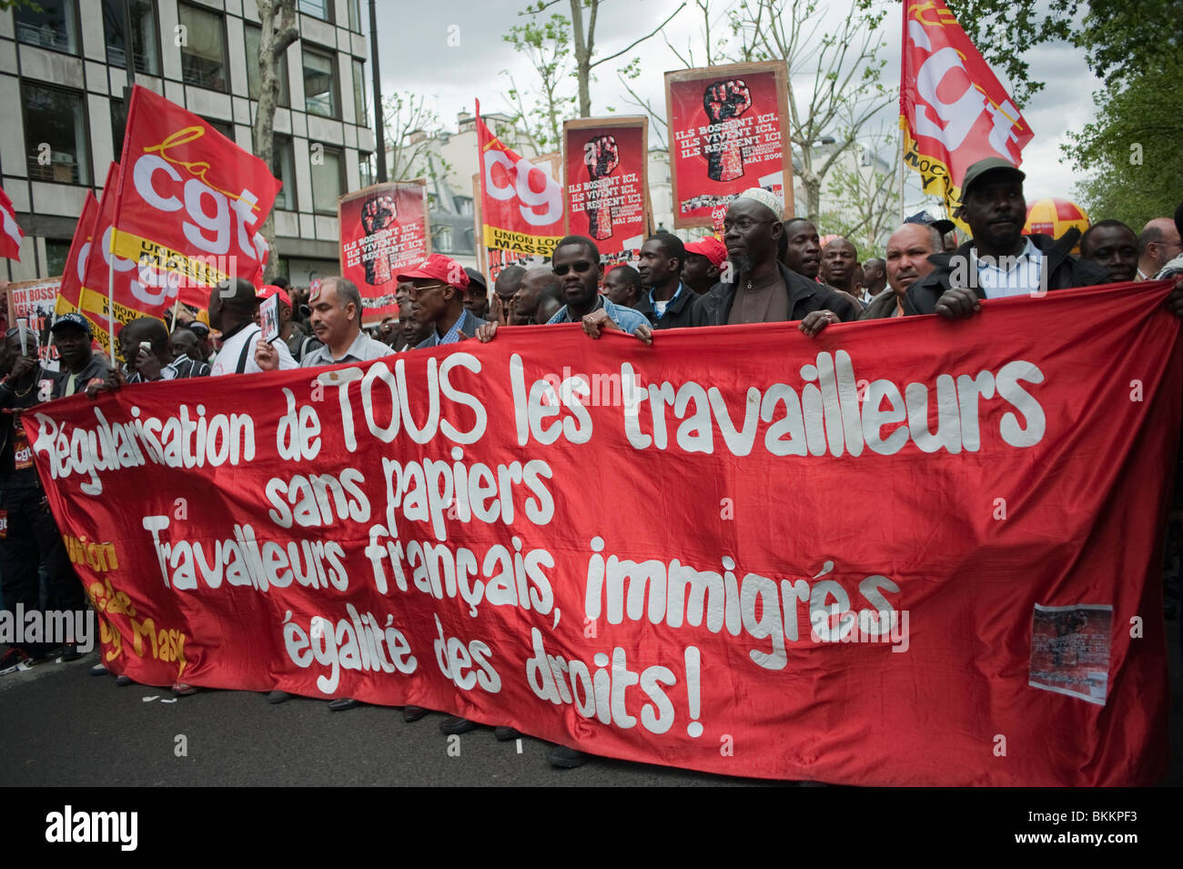 France's trade unions with African Immigrants, Europe, Demonstrating in ...