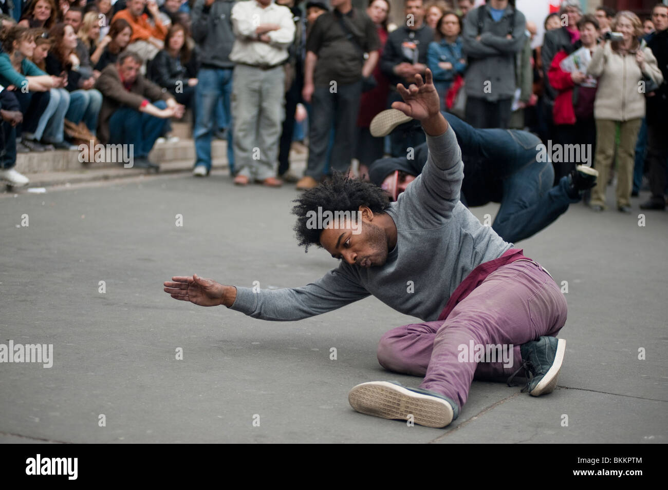 Group of People Watching Street Performer, Break Dancing, Paris, France ...