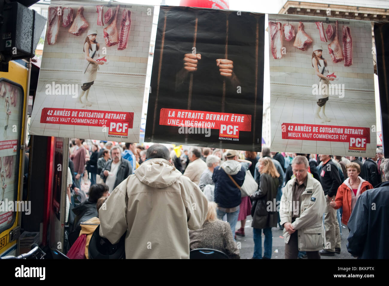 France's trade unions, French COmmunist Posters on Display on Street ...