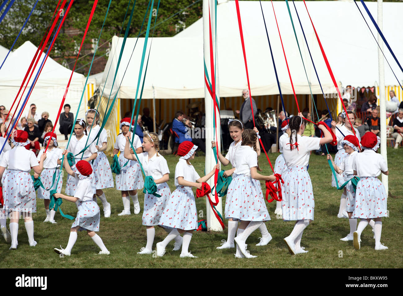 Young girls celebrate the ancient Celtic tradition of maypole dancing ...