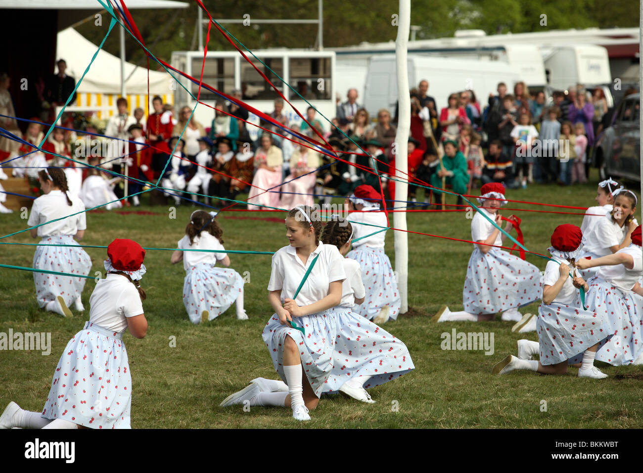 Young girls celebrate the ancient Celtic tradition of maypole dancing ...