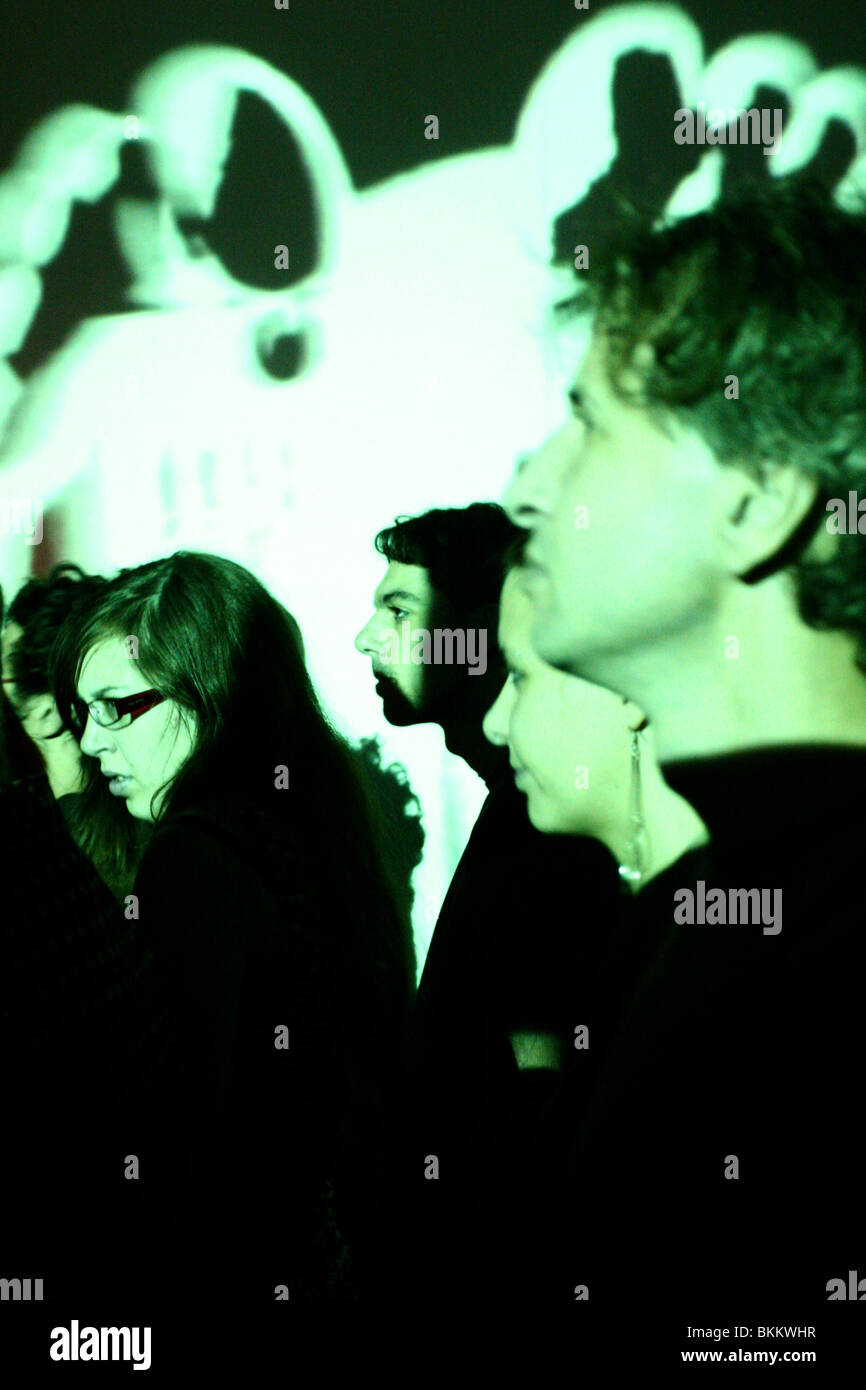 The crowd at the Israeli , Brooklyn Indie rock band Pink noise at a ...