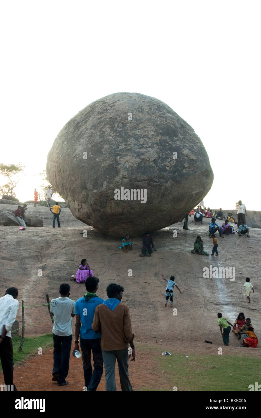 India, Tamil Nadu, Mahabalipuram Krishna's butter ball - a balancing ...