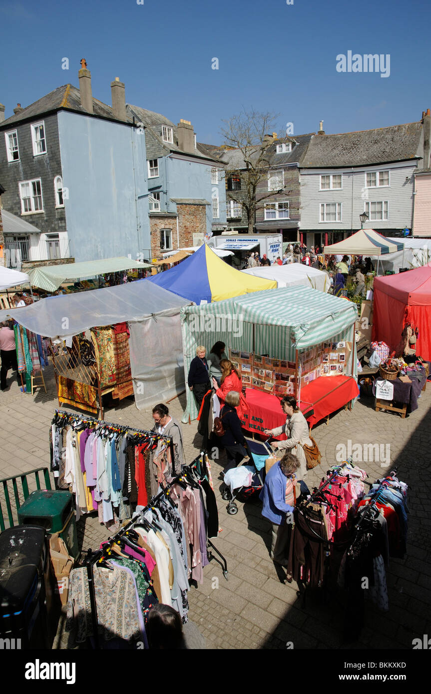 Open market in Totnes town centre South Devon England UK Stock Photo ...